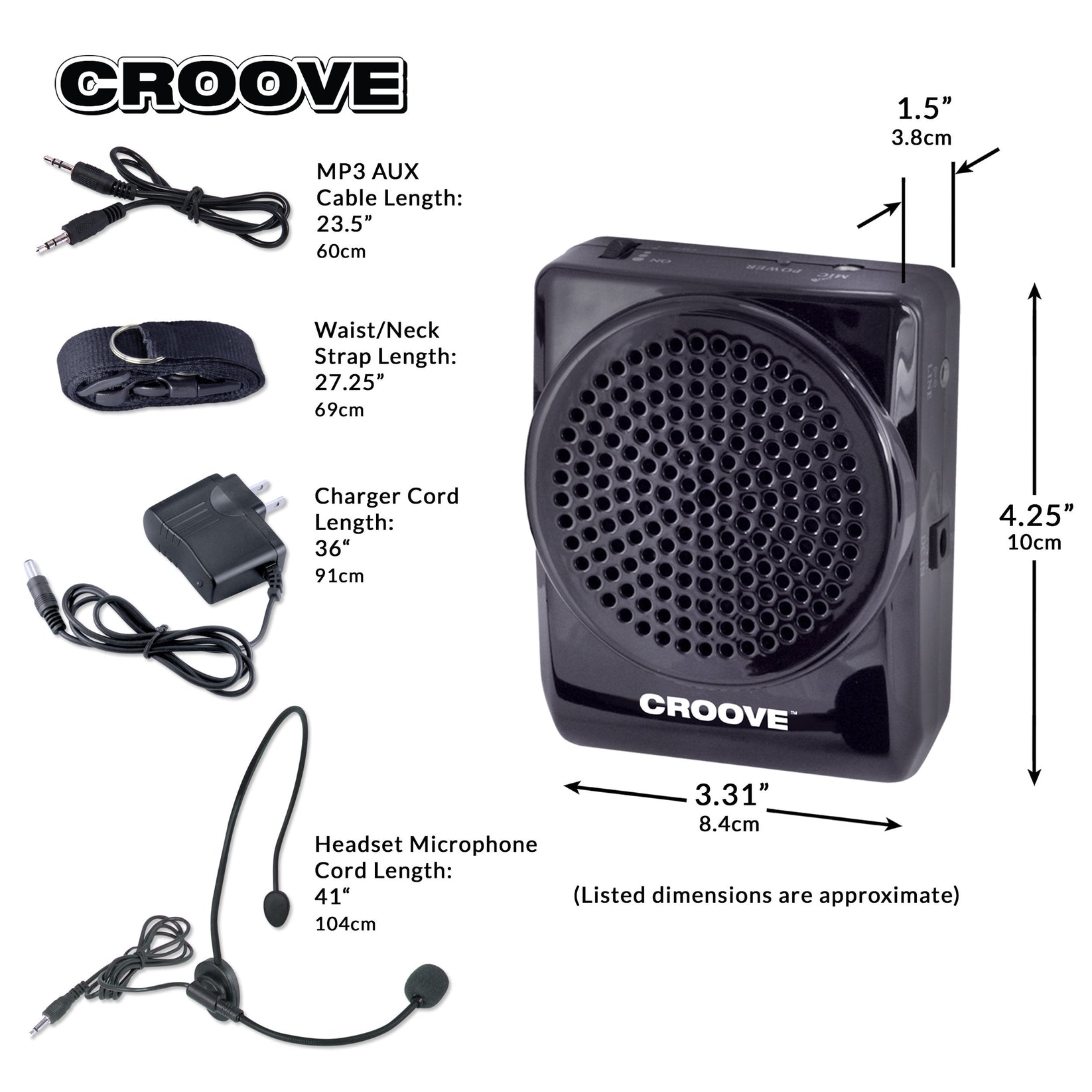Croove Rechargeable Voice Amplifier, with Waist/Neck Band & Belt Clip ...